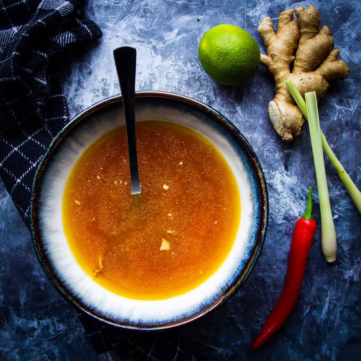 Instant Pot Chicken Bone Broth with Lemongrass + Chili