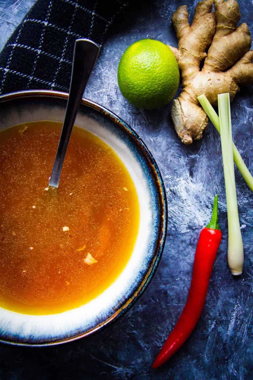 Instant Pot Chicken Bone Broth with Lemongrass + Chili