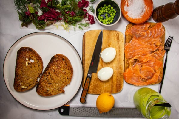 15 Minute Smoked Salmon Toast with Eggs + Peas - Braised & Deglazed