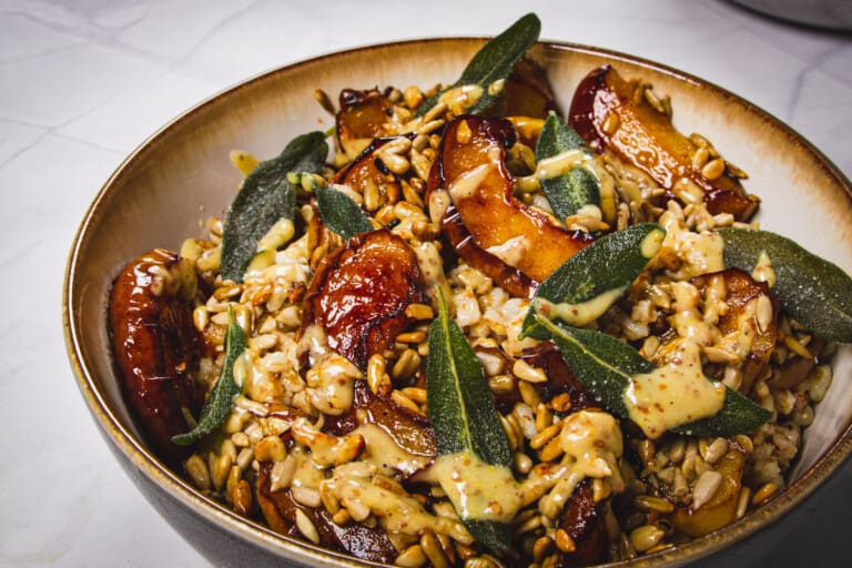 Warm Roasted Apple Spelt Salad with Toasted Sunflower and Sage
